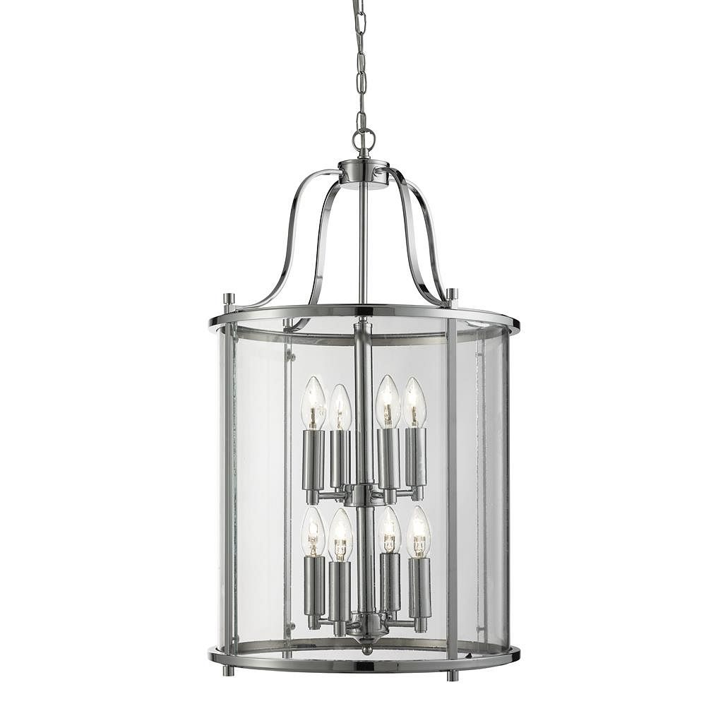 Hakka Large Chrome Hall Lantern with 8 Lights
